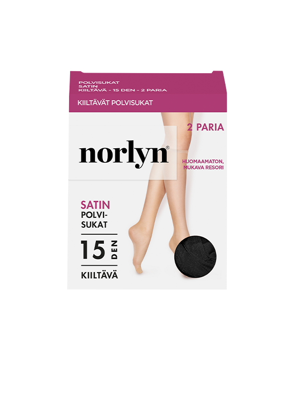 Norlyn Black Satin polvisukat 15 den Polvisukat 2-pack